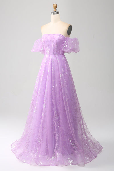Leely Women Lilac Prom Dress A Line Strapless Sparkly Sequin Long Party