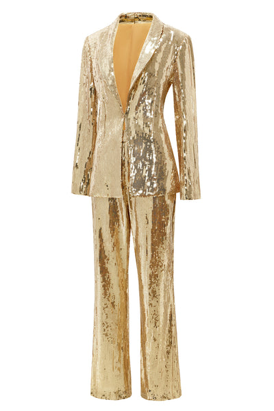 Leely Sparkly Golden Sequined 2 Piece Women Party Suits – leelyuk