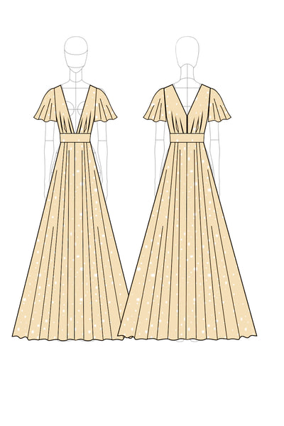 Leely Women Apricot V-Neck Tulle Formal Dress Flare Short Sleeves ...