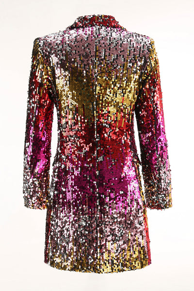 Leely Women Sparkly Gold and Red Sequin Prom Blazer Single Breasted ...