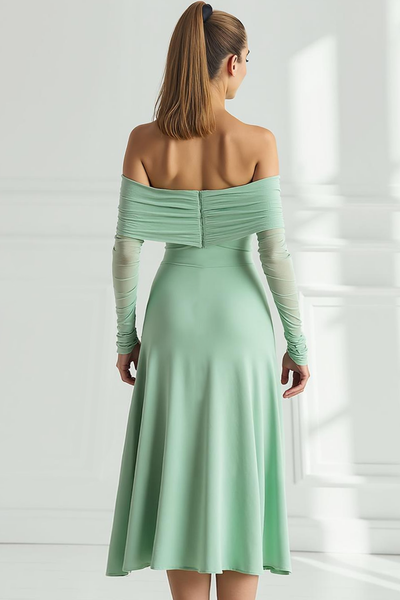 Leely Women Light Green Midi Bridesmaid Dress A Line Off the Shoulder ...