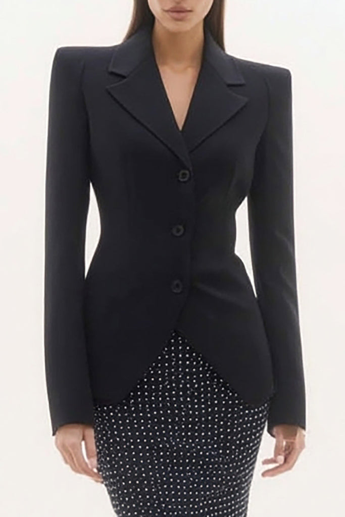 Leely Women Black 2 Piece Satin Long Business Suits with Buttons Polka ...