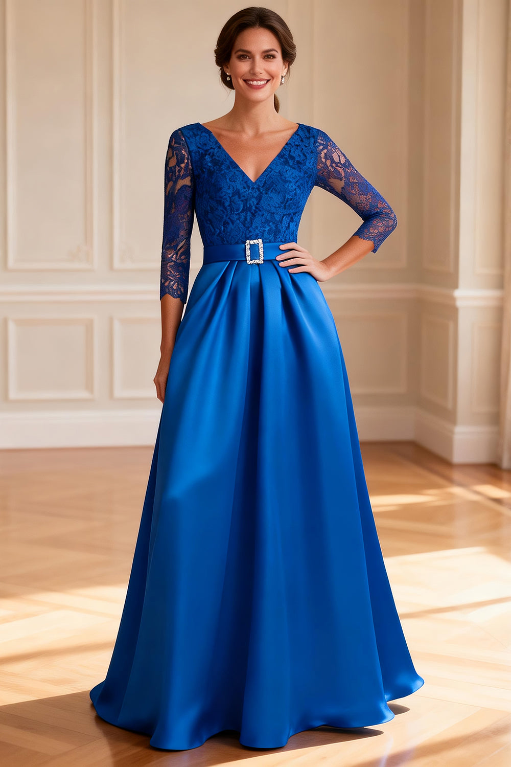Leely Women Royal Blue Long Mother of the Bride Dress with Lace A Line ...