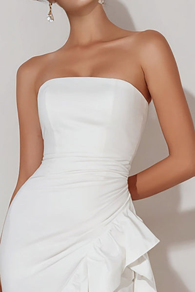 Leely Women White Asymmetrical Ruffled Hen Do Dress Strapless Bodycon ...