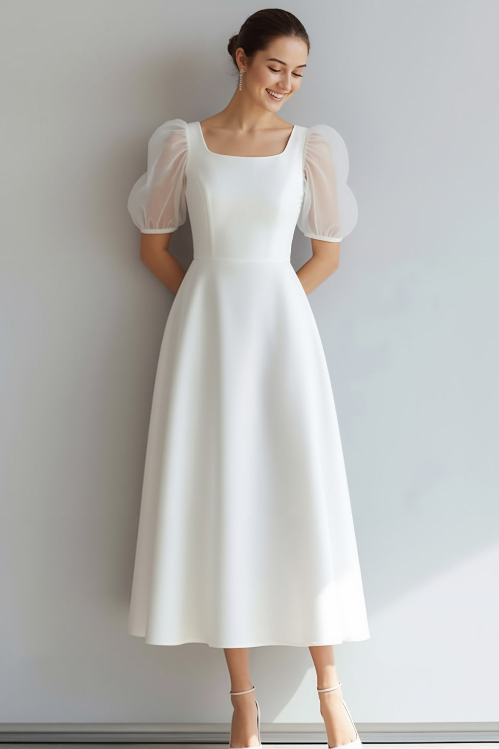 Leely Women White Maxi Wedding Reception Dress with Sleeves A Line ...