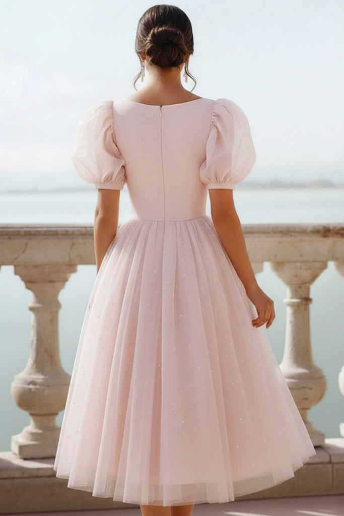 Leely Women English Rose Midi Bridesmaid Dress with Sleeves A Line ...