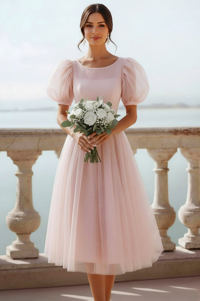 Leely Women English Rose Midi Bridesmaid Dress with Sleeves A Line ...