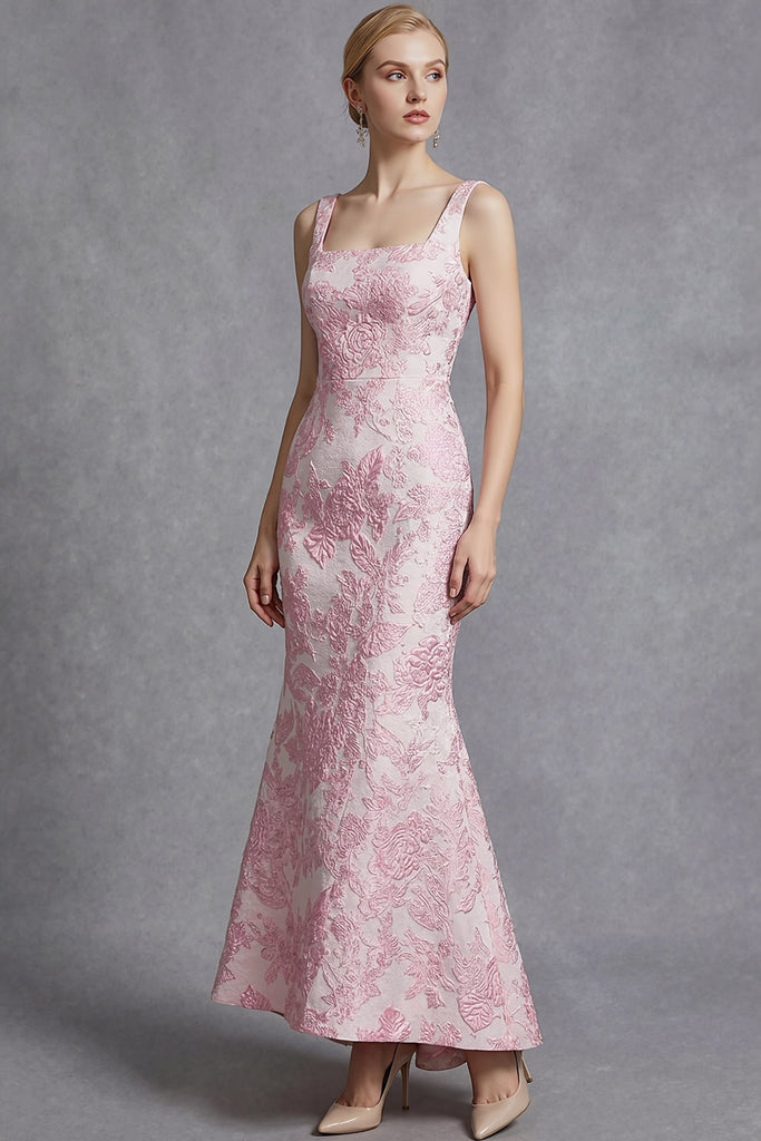 Leely Women Jacquard Mermaid Pink Floral Maxi Wedding Guest Dress with ...