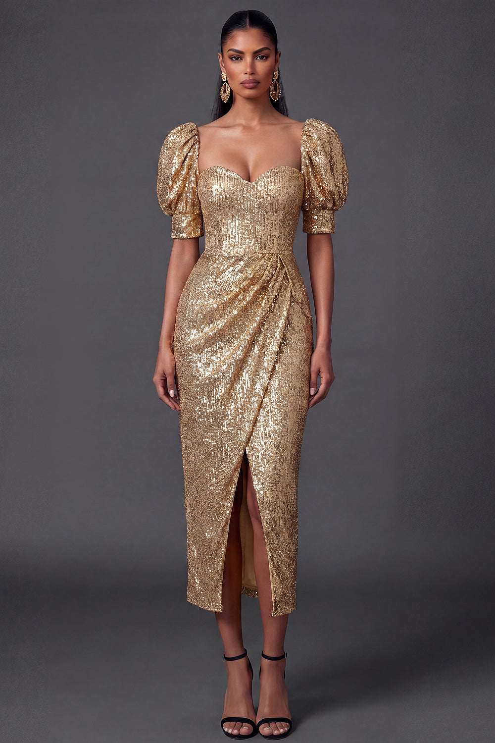 Leely Women Sheath English Rose Glitter Midi Formal Dress Sweetheart ...