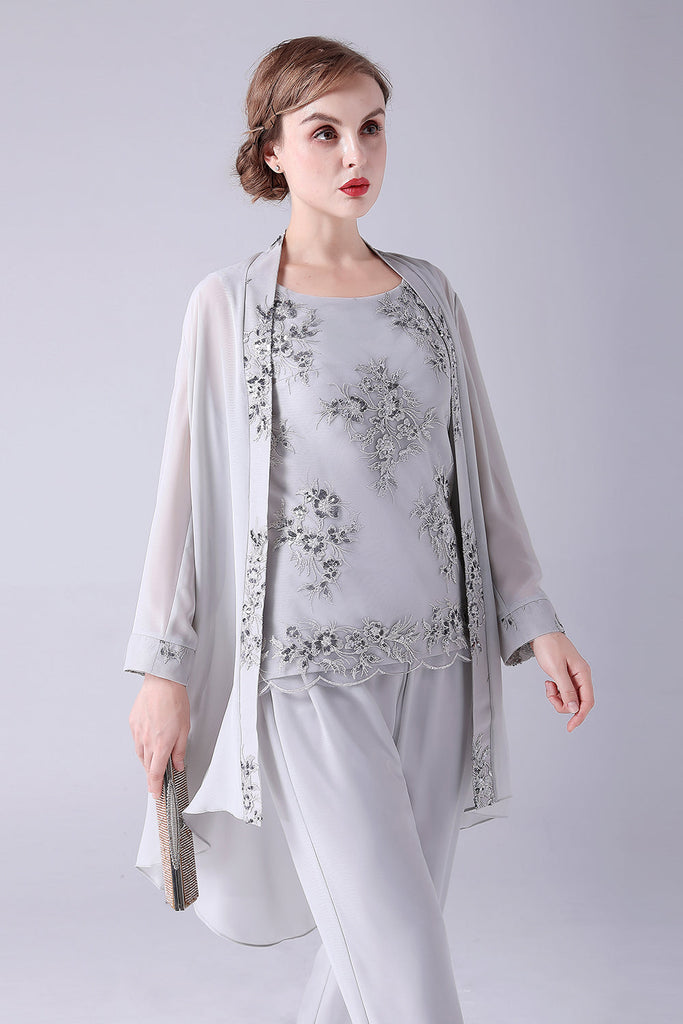 Leely Women Navy 3 Piece Mother of the Bride Pant Suits with Appliques ...