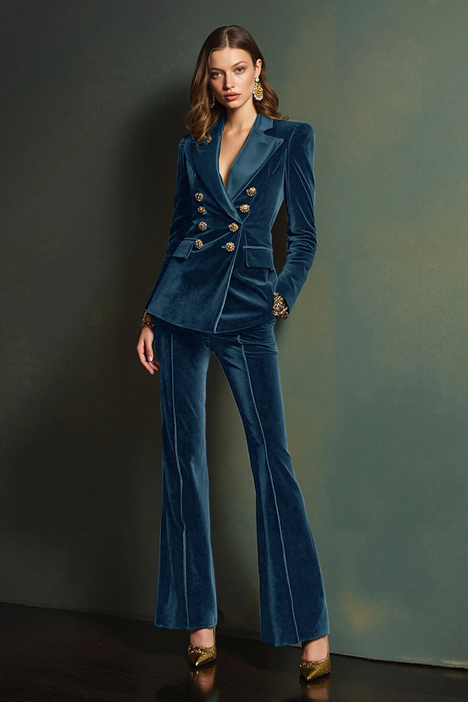 Leely Women Dark Green 2 Piece Velvet Prom Suits Double Breasted Peak ...