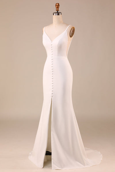 Leely Women Simple Ivory Mermaid Backless Long Wedding Dress with Slit ...